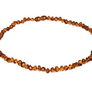 AMBERAGE Natural Baltic Amber Necklaces for Women - Hand Made from Polished/Certified Baltic Amber Baroque Beads/Quality Guaranteed (3 colors) (45cm- 17.72INCH) (COGNAC)