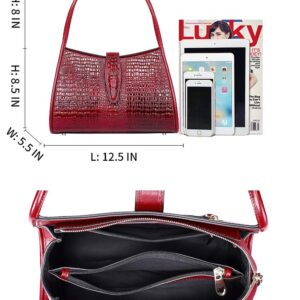 PIJUSHI Designer Shoulder Purses Crocodile Handbags for Women Leather Hobo Shoulder Bags (68022 Red)