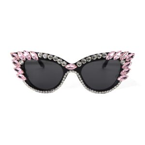 fuprecious retro cateye sunglasses for women uv400 protection cat eye bling rhinestone sun glasses (pink)