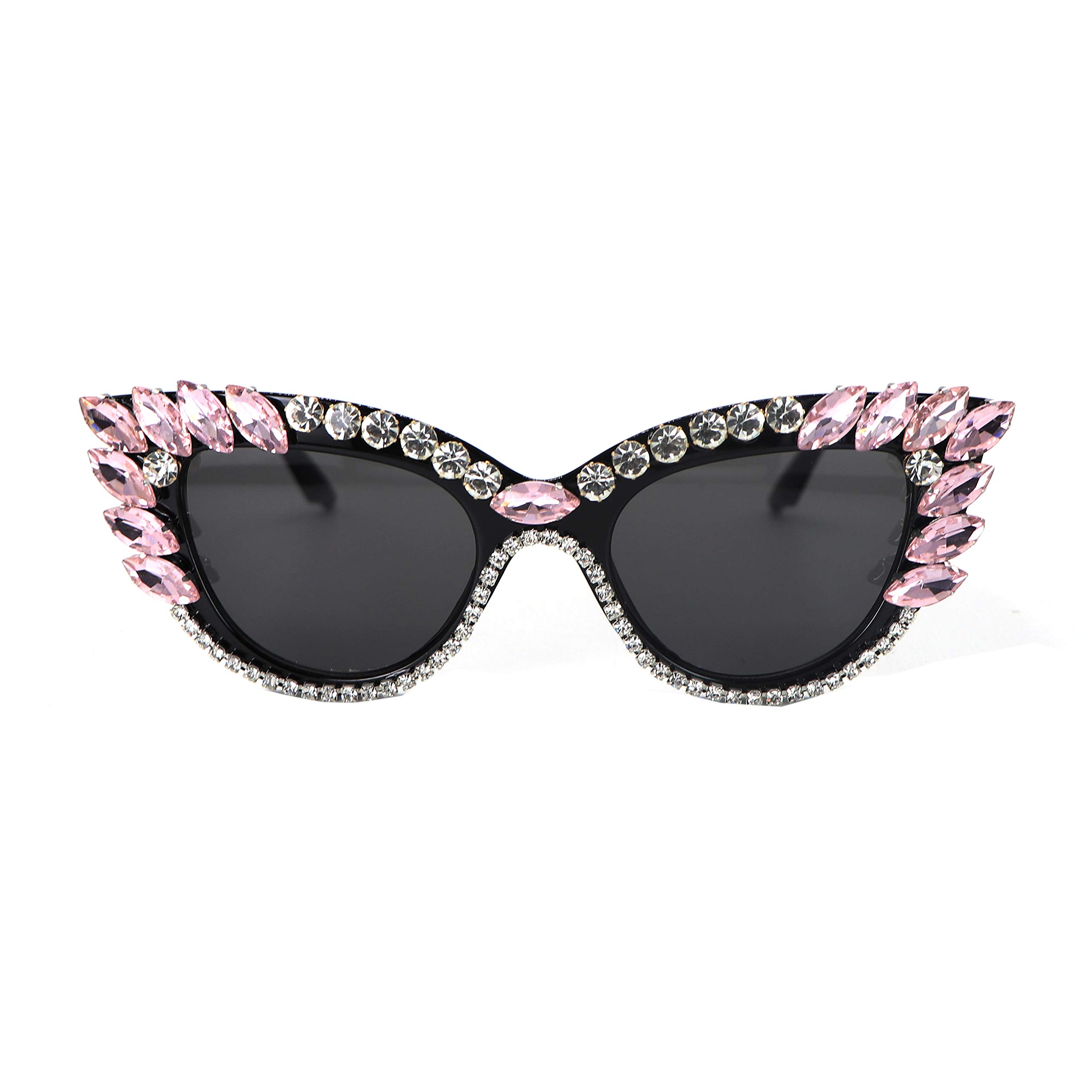 FUPRECIOUS Retro Cateye Sunglasses for Women UV400 Protection Cat Eye bling rhinestone Sun Glasses (pink)