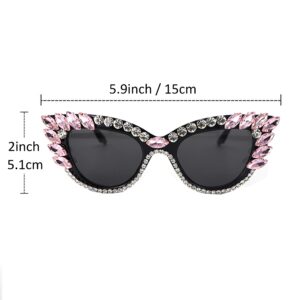 FUPRECIOUS Retro Cateye Sunglasses for Women UV400 Protection Cat Eye bling rhinestone Sun Glasses (pink)