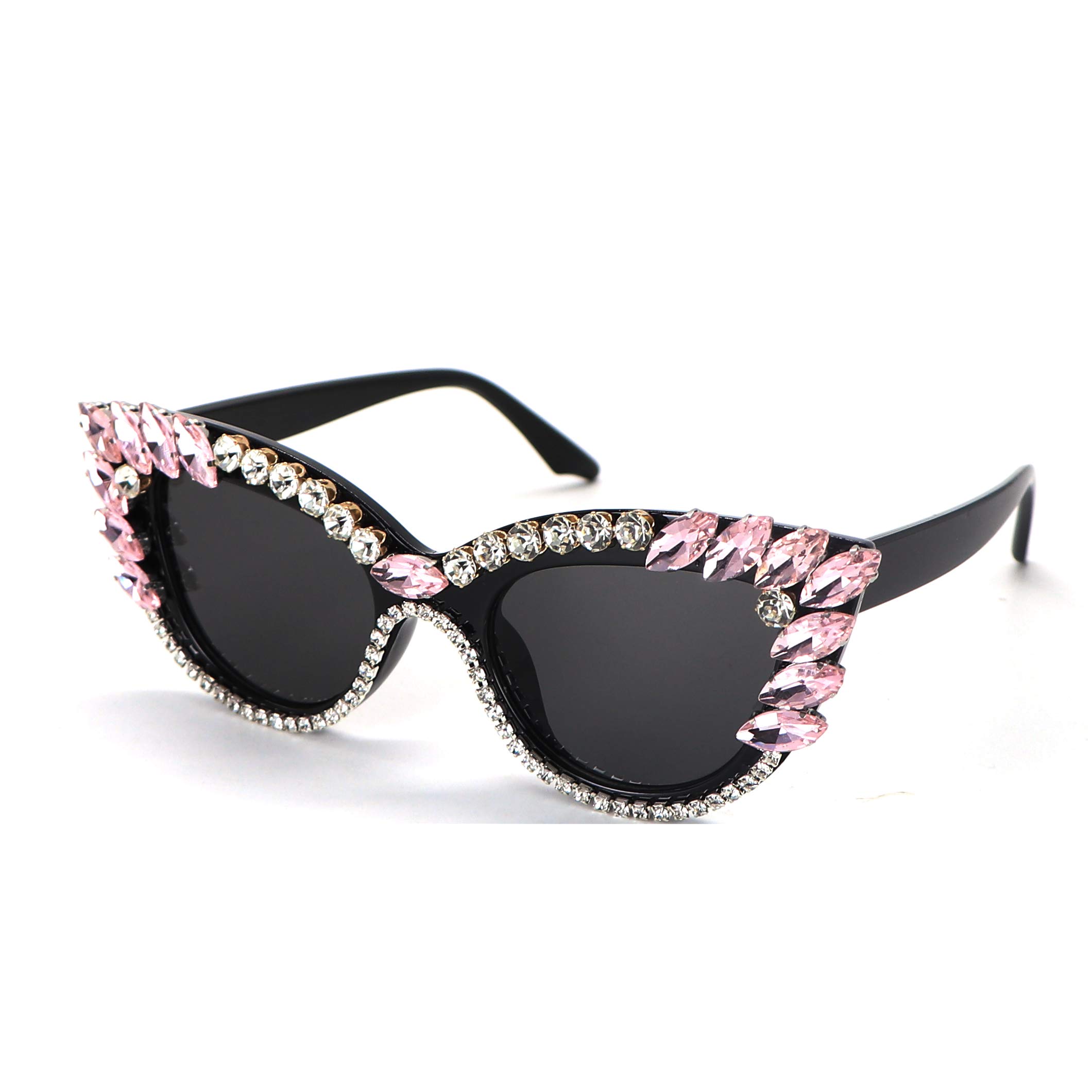 FUPRECIOUS Retro Cateye Sunglasses for Women UV400 Protection Cat Eye bling rhinestone Sun Glasses (pink)