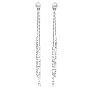 fashion silver earrings, long drop dangle earrings, sterling silver bling design long dangle earrings drop women drop silver earrings dangling earrings jewelry for women(chic silver)