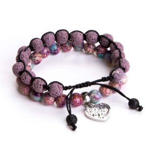 life tree bracelet - lava stone essential oil gemstone beaded yoga meditation regalite stone beach charm bracelet set(purple)