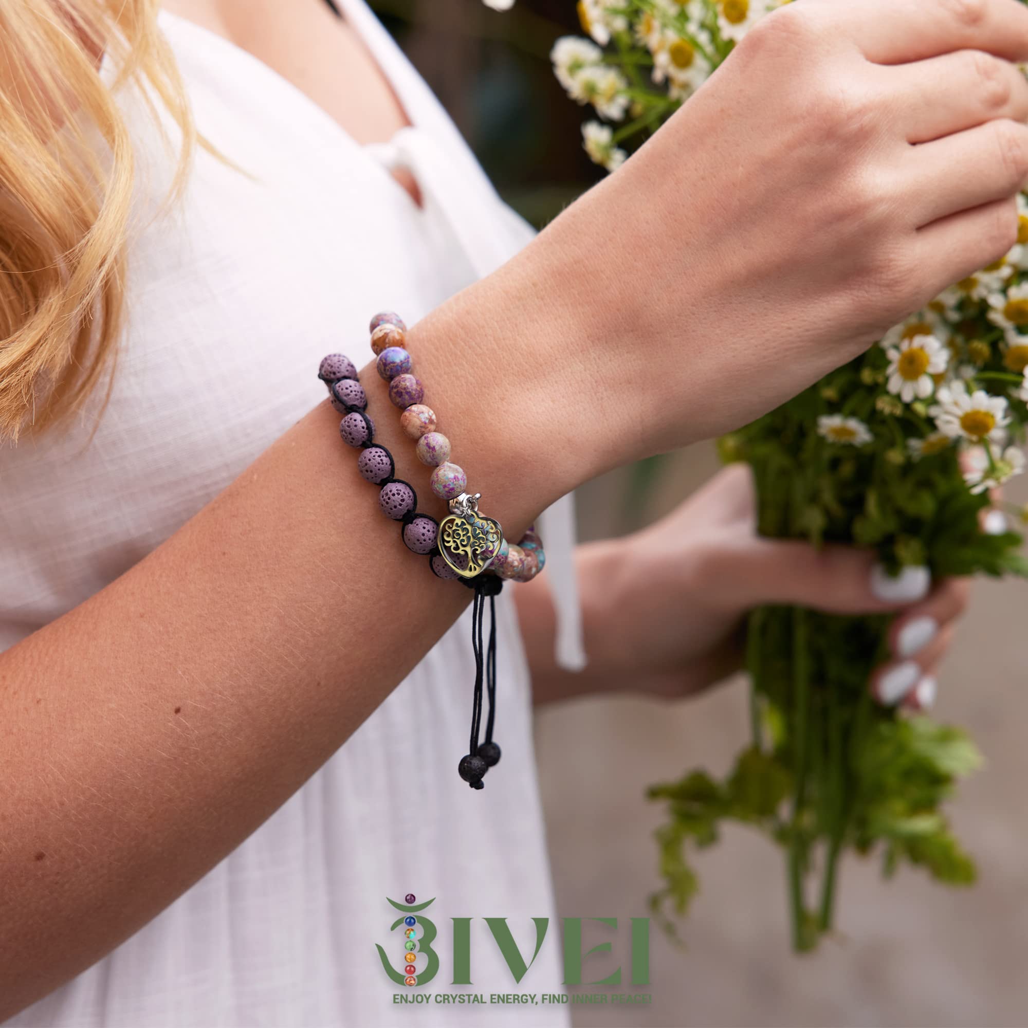 Life Tree Bracelet - Lava Stone Essential Oil Gemstone Beaded Yoga Meditation Regalite Stone Beach Charm Bracelet Set(Purple)