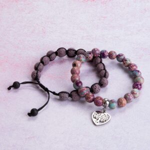 Life Tree Bracelet - Lava Stone Essential Oil Gemstone Beaded Yoga Meditation Regalite Stone Beach Charm Bracelet Set(Purple)