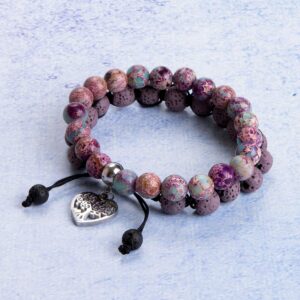 Life Tree Bracelet - Lava Stone Essential Oil Gemstone Beaded Yoga Meditation Regalite Stone Beach Charm Bracelet Set(Purple)