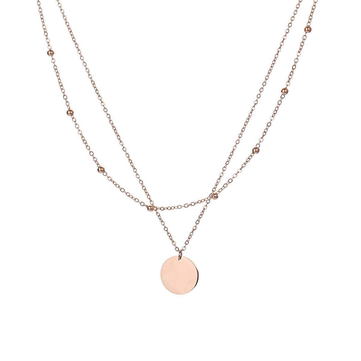 RoseGold Layered Necklace for Women - Coin Choker Necklace Charm Pendant Necklace