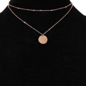 RoseGold Layered Necklace for Women - Coin Choker Necklace Charm Pendant Necklace