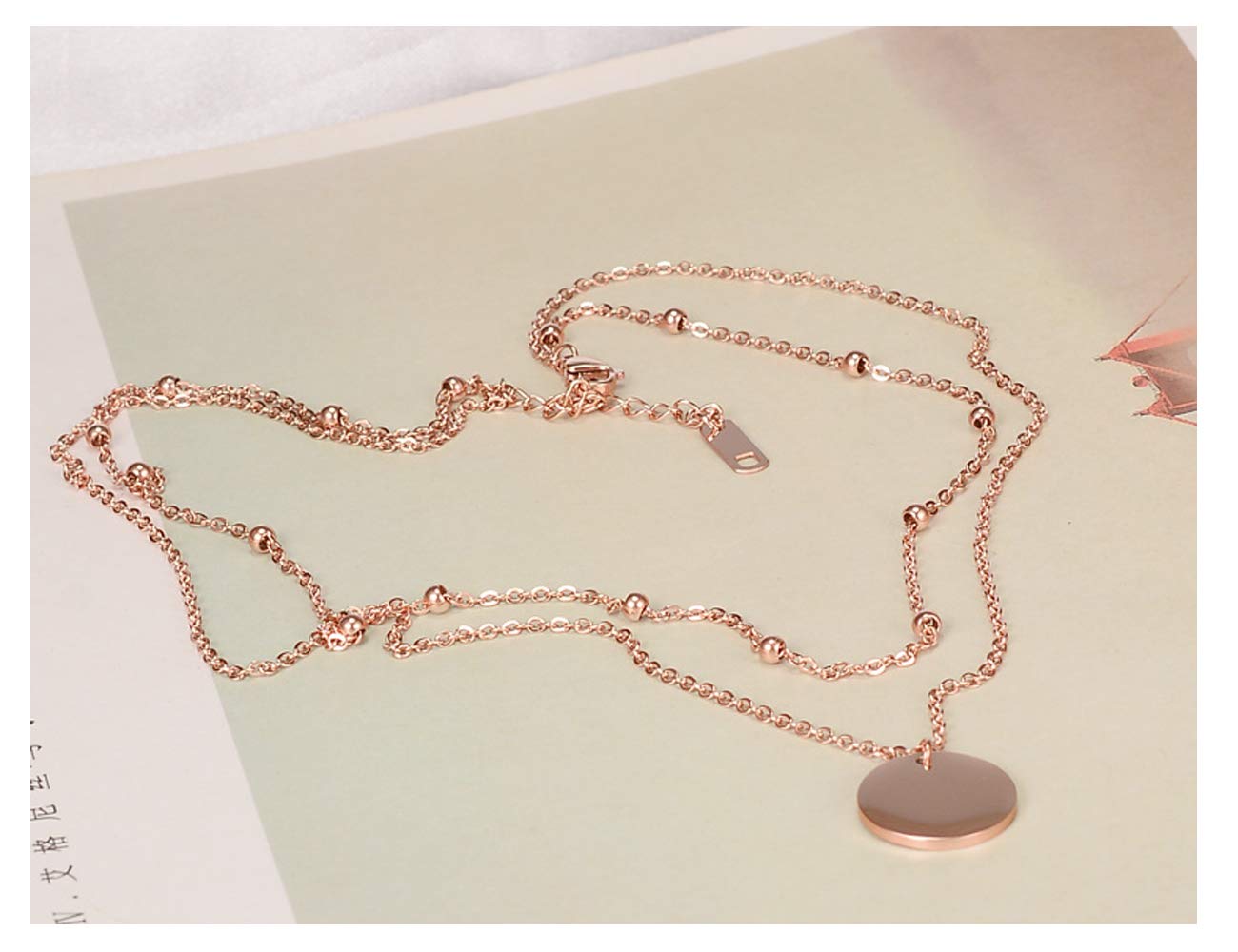 RoseGold Layered Necklace for Women - Coin Choker Necklace Charm Pendant Necklace