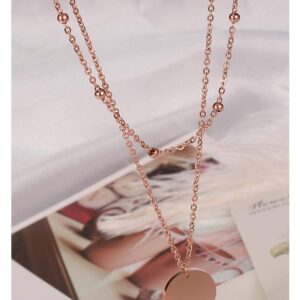 RoseGold Layered Necklace for Women - Coin Choker Necklace Charm Pendant Necklace