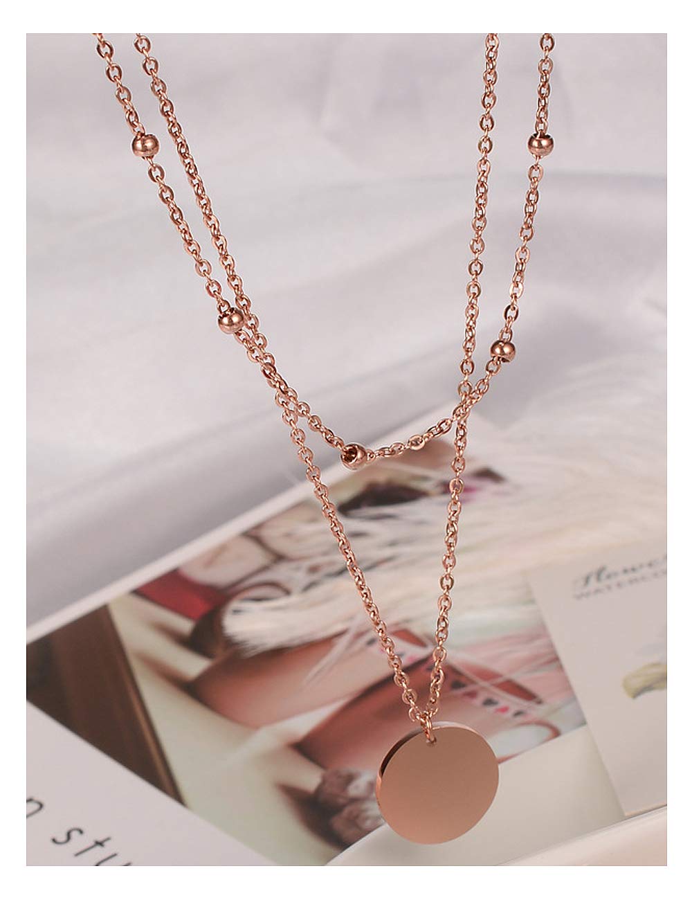 RoseGold Layered Necklace for Women - Coin Choker Necklace Charm Pendant Necklace