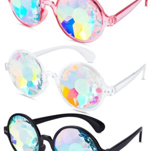 Frienda 3 Pairs Kaleidoscope Rave Glasses Festivals Goggle Rainbow Sunglass Kaleidoscope Sunglass Prism Refraction Glasses(Black, Clear, Pink)