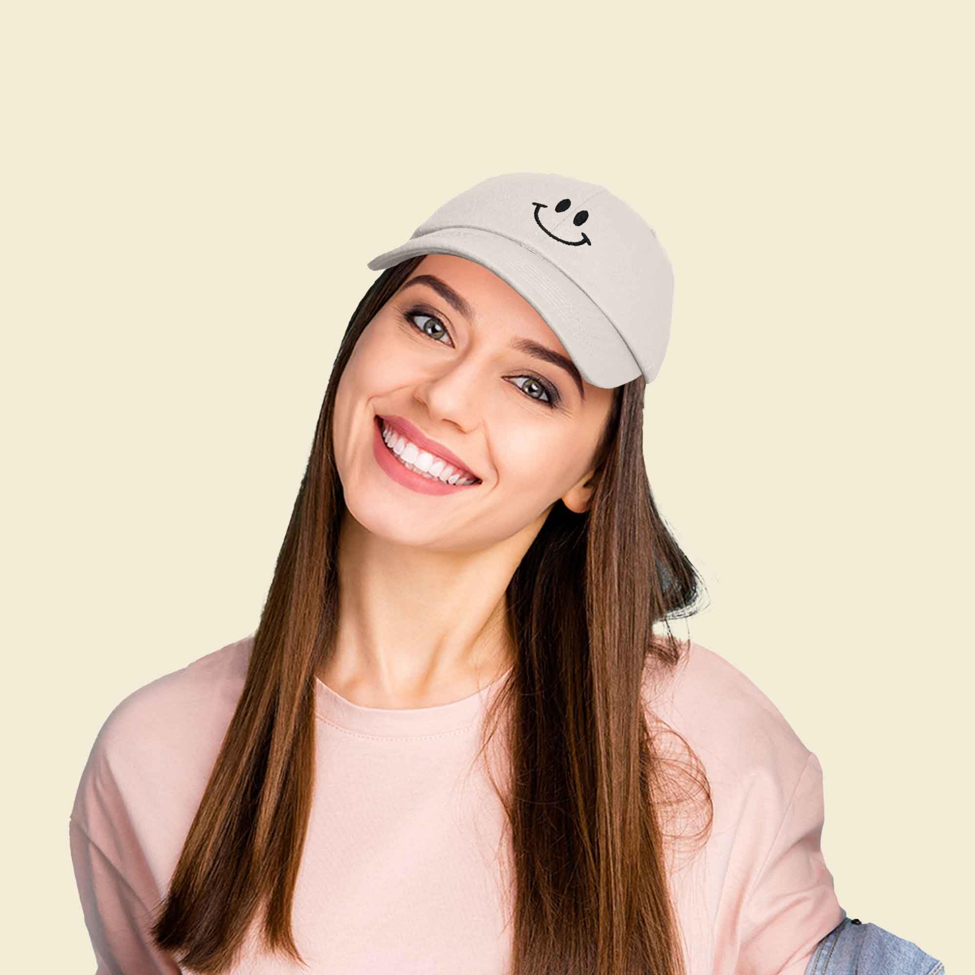 DALIX Smile Baseball Cap Smiling Face Happy Dad Hat Men Women Teens in Beige