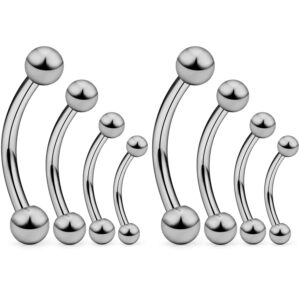 scerring 8pcs 16g g23 titanium curved eyebrow barbell tragus helix ear belly lip nipple tongue ring body piercing jewelry 6mm 8mm 10mm 12mm