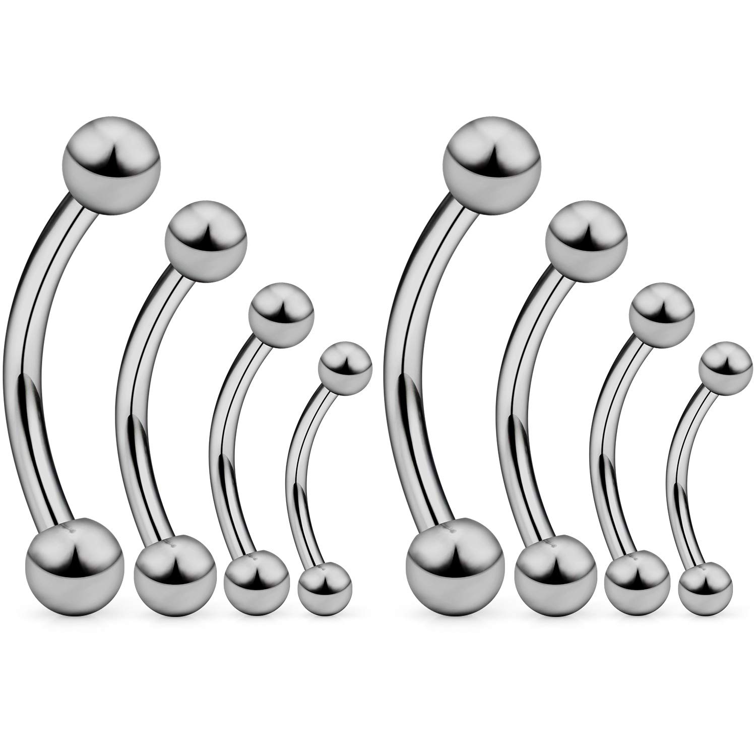 SCERRING 8PCS 16G G23 Titanium Curved Eyebrow Barbell Tragus Helix Ear Belly Lip Nipple Tongue Ring Body Piercing Jewelry 6mm 8mm 10mm 12mm