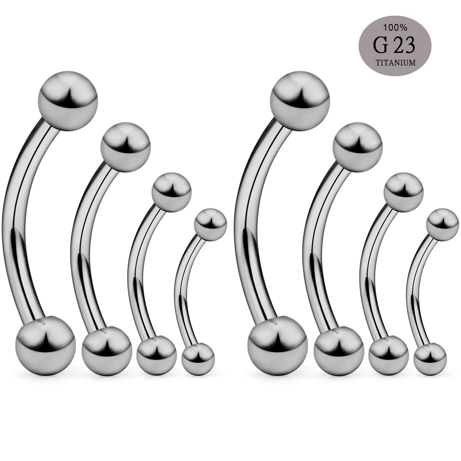 SCERRING 8PCS 16G G23 Titanium Curved Eyebrow Barbell Tragus Helix Ear Belly Lip Nipple Tongue Ring Body Piercing Jewelry 6mm 8mm 10mm 12mm