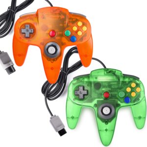 miadore 2 packs classic 64 wired controller joystick for n64 video game system n64 console (jungle green and orange)