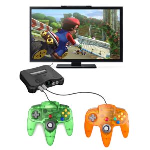 miadore 2 Packs Classic 64 Wired Controller Joystick for N64 Video Game System N64 Console (Jungle Green and Orange)