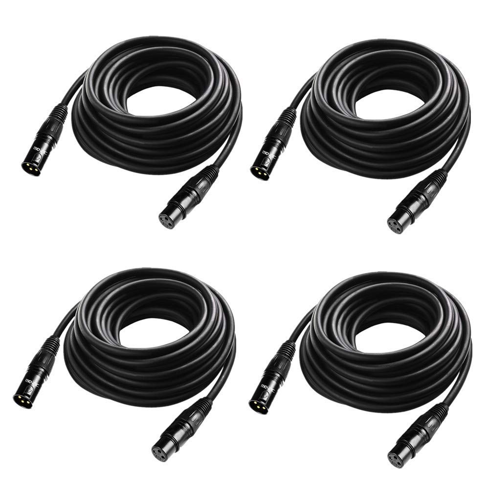 25 ft Flexible DMX Cable, JLPOW Gold-Plated 3 Pin Signal XLR Male to Female DMX Cable Wire, Best for DJ Stage Lighting Moving Head Lights Par Light (4 Pack)