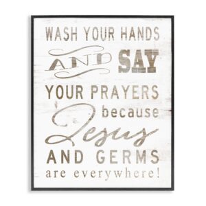 stupell industries white wood look jesus and germs are everywhere wash your hands sign black framed wall art, 24x30, design by artist cindy jacobs