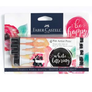 faber-castell white pitt artist pen set - 4 opaque white india ink artist markers - lettering and illustration marker set