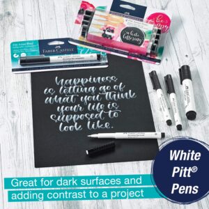 Faber-Castell White Pitt Artist Pen Set - 4 Opaque White India Ink Artist Markers - Lettering and Illustration Marker Set