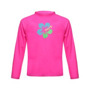 dayu girls' long sleeve rashguard swim shirt upf 50+ neon pink 10-12