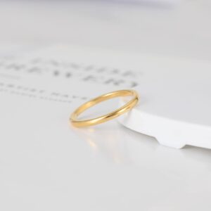 TRUMIUM 2mm Gold Tungsten Rings for Women Plain Thin High Polish Engagement Wedding Band Size 6