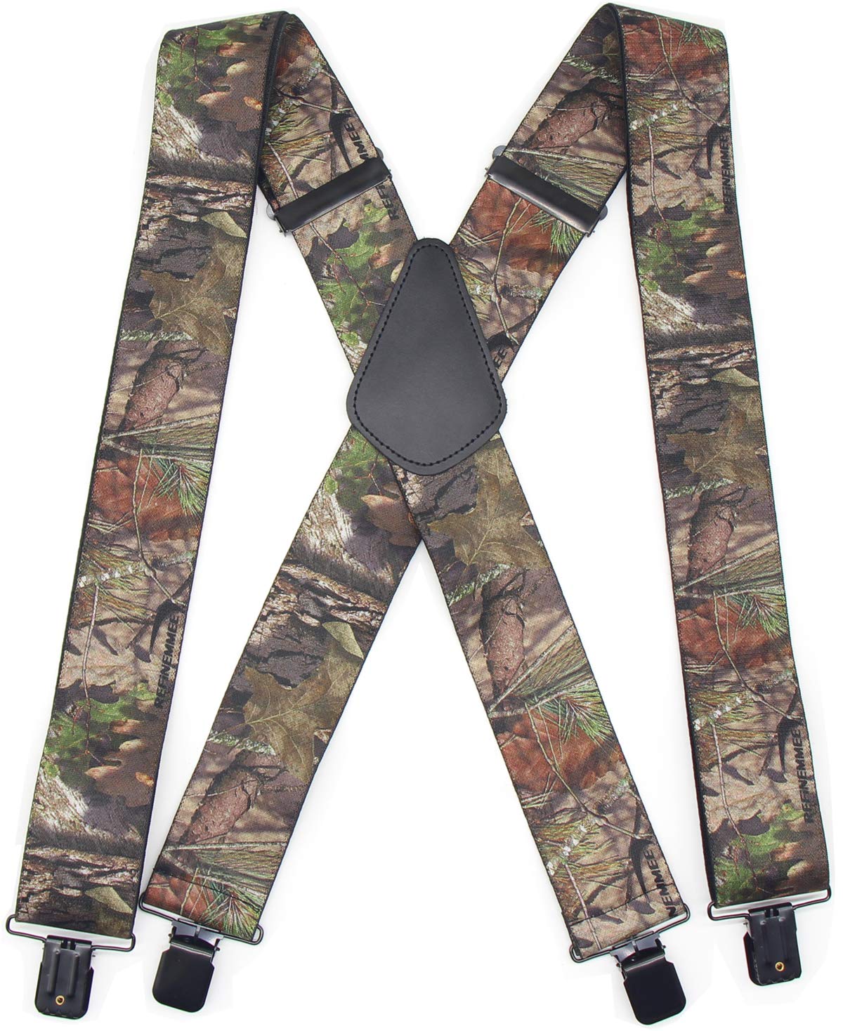 REFINEMMEE Camo Suspenders for Men & Women Tactical Style 2" Wide Big & Tall Elastic Adjuastable Clips on X Shape Heavy Duty (Camouflage W 4 clips)