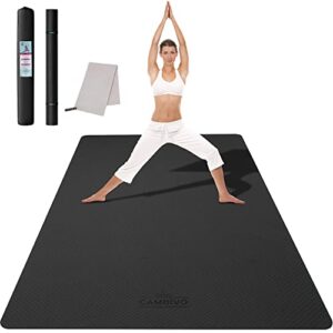 cambivo large yoga mat (6'x 4'), extra wide workout mat for men and women, 1/3 &1/4 thick exercise fitness tpe mat for home gym, yoga, pilates, workout (black),6mm