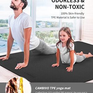 CAMBIVO Large Yoga Mat (6'x 4'), Extra Wide Workout Mat for Men and Women, 1/3 &1/4 Thick Exercise Fitness TPE Mat for Home Gym, Yoga, Pilates, Workout (Black),6mm