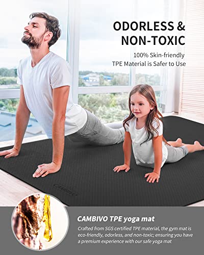 CAMBIVO Large Yoga Mat (6'x 4'), Extra Wide Workout Mat for Men and Women, 1/3 &1/4 Thick Exercise Fitness TPE Mat for Home Gym, Yoga, Pilates, Workout (Black),6mm