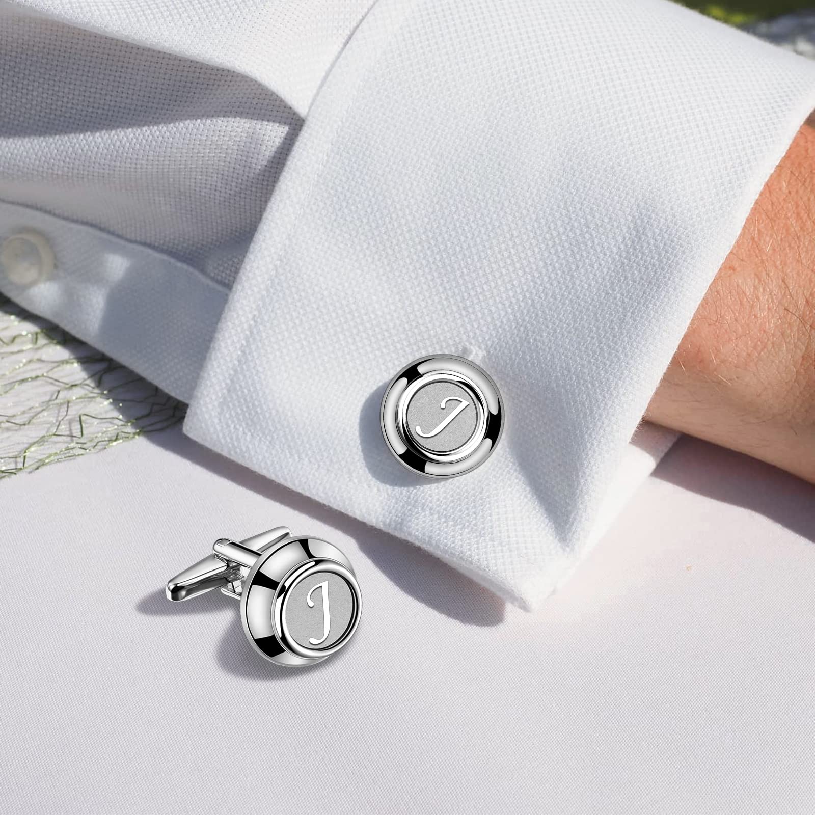 AMITER 26 Letters Cufflinks for Men, Initial Cuff Links Tuxedo Shirt Studs for Business, Wedding, Anniversary