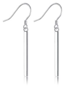 milacolato s925 sterling silver bar dangle earrings 18k white gold plated women's drop dangle earrings hypoallergenic fish hook vertical bar drop earrings for women