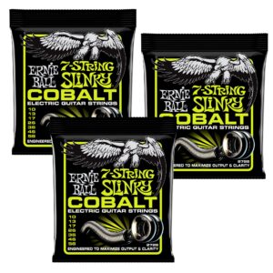 3 pack ernie ball 2728 cobalt slinky electric guitar strings 7-string set 10-56