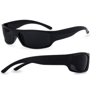 grinderpunch mens black super dark sunglasses - slim wrap around gangster style