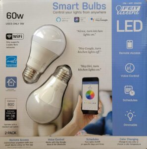 feit electric smart wi-fi led color changing dimmable 60w light bulbs (white 2 pack)