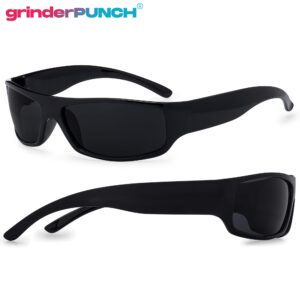 grinderPUNCH Mens Black Super Dark Sunglasses - Slim Wrap Around Gangster Style