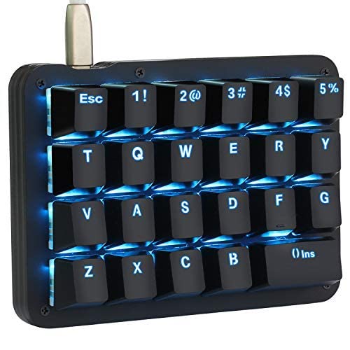 Koolertron One Handed Macro Mechanical Keyboard,Blue LED Backlit Portable Mini One-Handed Mechanical Gaming Keypad 23 Fully Programmable Keys (Blue backlit/Blue switches)