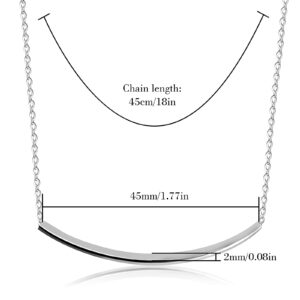 Balance Tube Bar Necklace, 925 Sterling Silver Curved Bar Pendant Necklace, Simple Jewelry Gift for Women and Girls