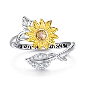 daochong sterling silver you are my sunshine sunflower cz heart ring adjustable size 5-9 (7)