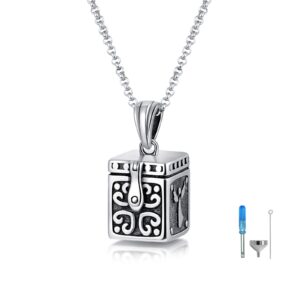 silver locket urn pendant necklace classic angel prayer box urn for loved one cremation ashes-always in my heart memorial jewelry