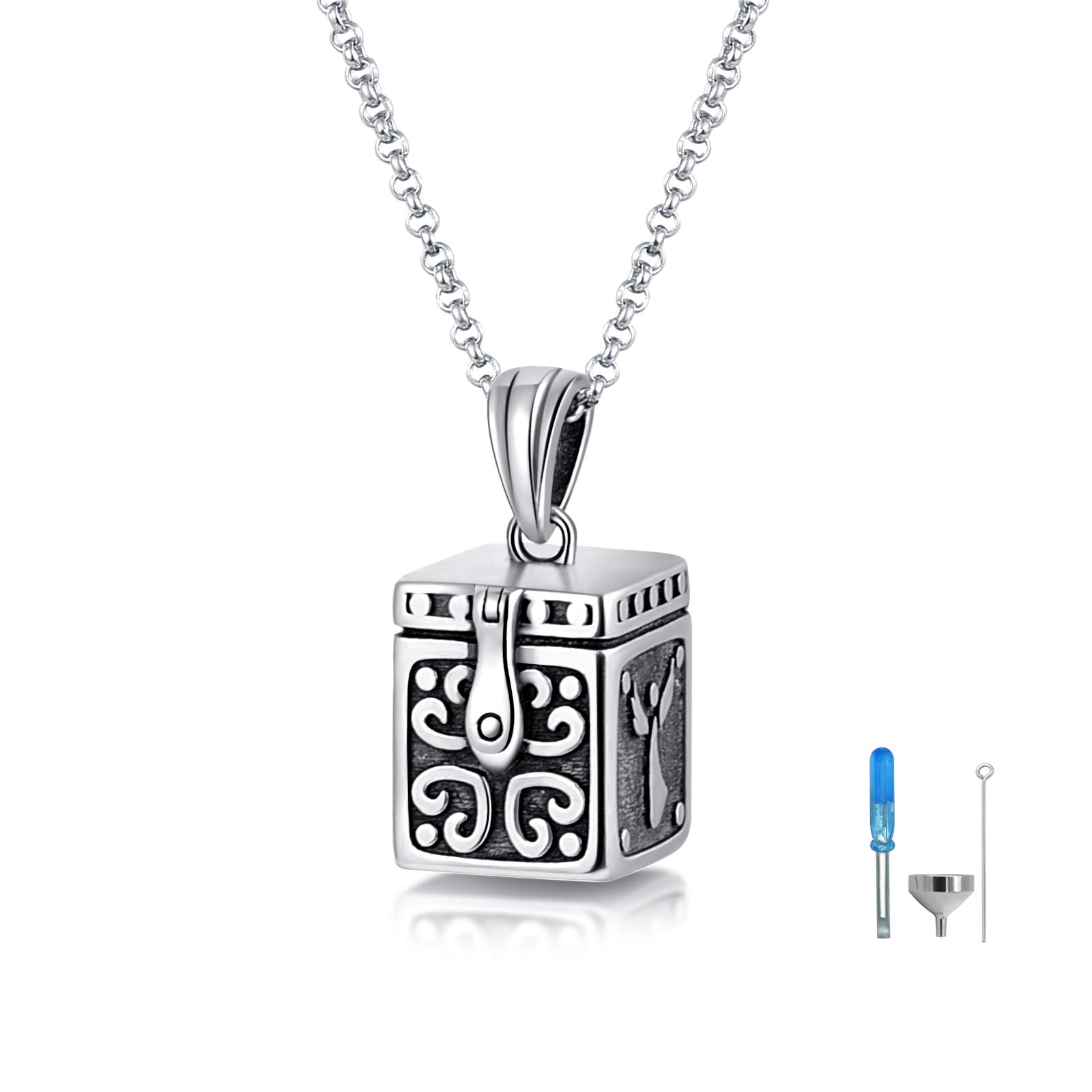 Silver Locket Urn Pendant Necklace Classic Angel Prayer Box Urn for Loved One Cremation Ashes-Always in My Heart Memorial Jewelry