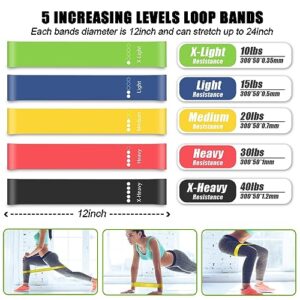 23 Pack Resistance Bands Set Workout Bands, 5 Stackable Exercise Bands 5 Loop Resistance Bands 2 Core Sliders, Door Anchor Handles Ankle Straps Carry Bag Instant Cooling Towel Wrist Wraps