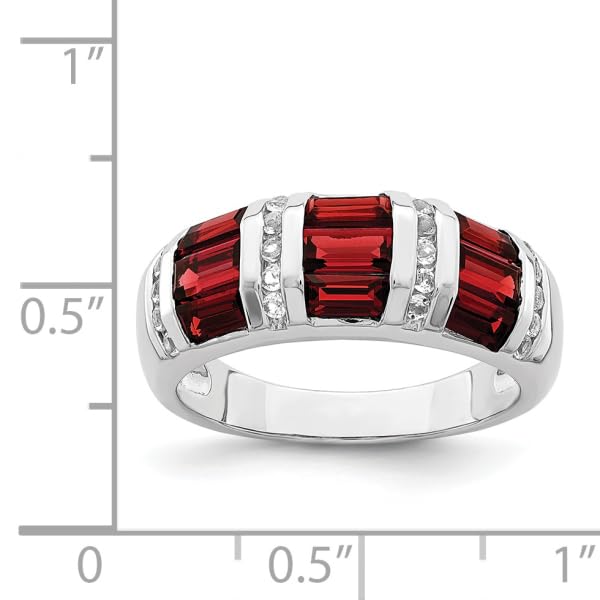 IceCarats 925 Sterling Silver Baguette Red Garnet White Topaz Ring Gemstone Band Size 6