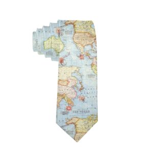 colorfulsky urteom men's world map blue travel polyester silk casual gentleman tie necktie gift-one size