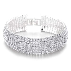 coolsteelandbeyond sparkling womens crystal rhinestones cluster wide bangle bracelet, luxury