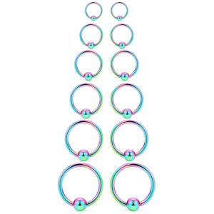 scerring 12pcs 14g stainless steel captive bead ring nose rings hoop helix daith cartilage tragus earrings nipple eyebrow body piercing 8mm 10mm 12mm 14mm 16mm 19mm rainbow