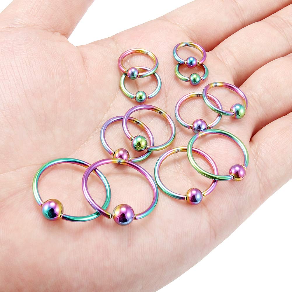 SCERRING 12PCS 14G Stainless Steel Captive Bead Ring Nose Rings Hoop Helix Daith Cartilage Tragus Earrings Nipple Eyebrow Body Piercing 8mm 10mm 12mm 14mm 16mm 19mm Rainbow